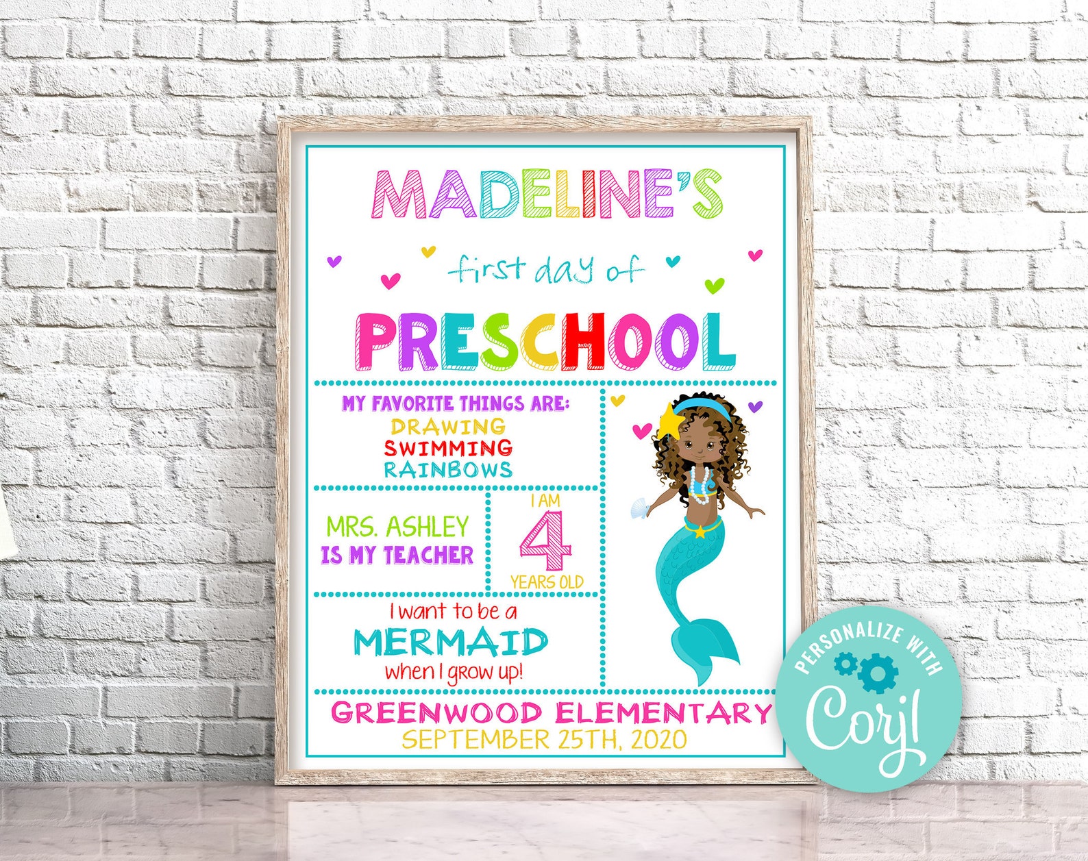 Editable First Day of Preschool Sign Mermaid First Day of | Etsy