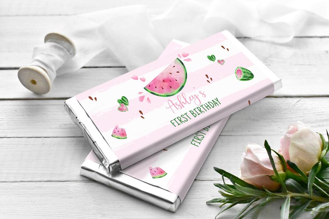 EDITABLE Watermelon Chocolate Bar Wrapper Pink Watermelon Birthday ...