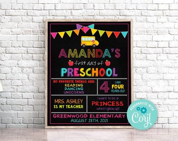 Editable First Day of Preschool Sign Personalized First Day of | Etsy