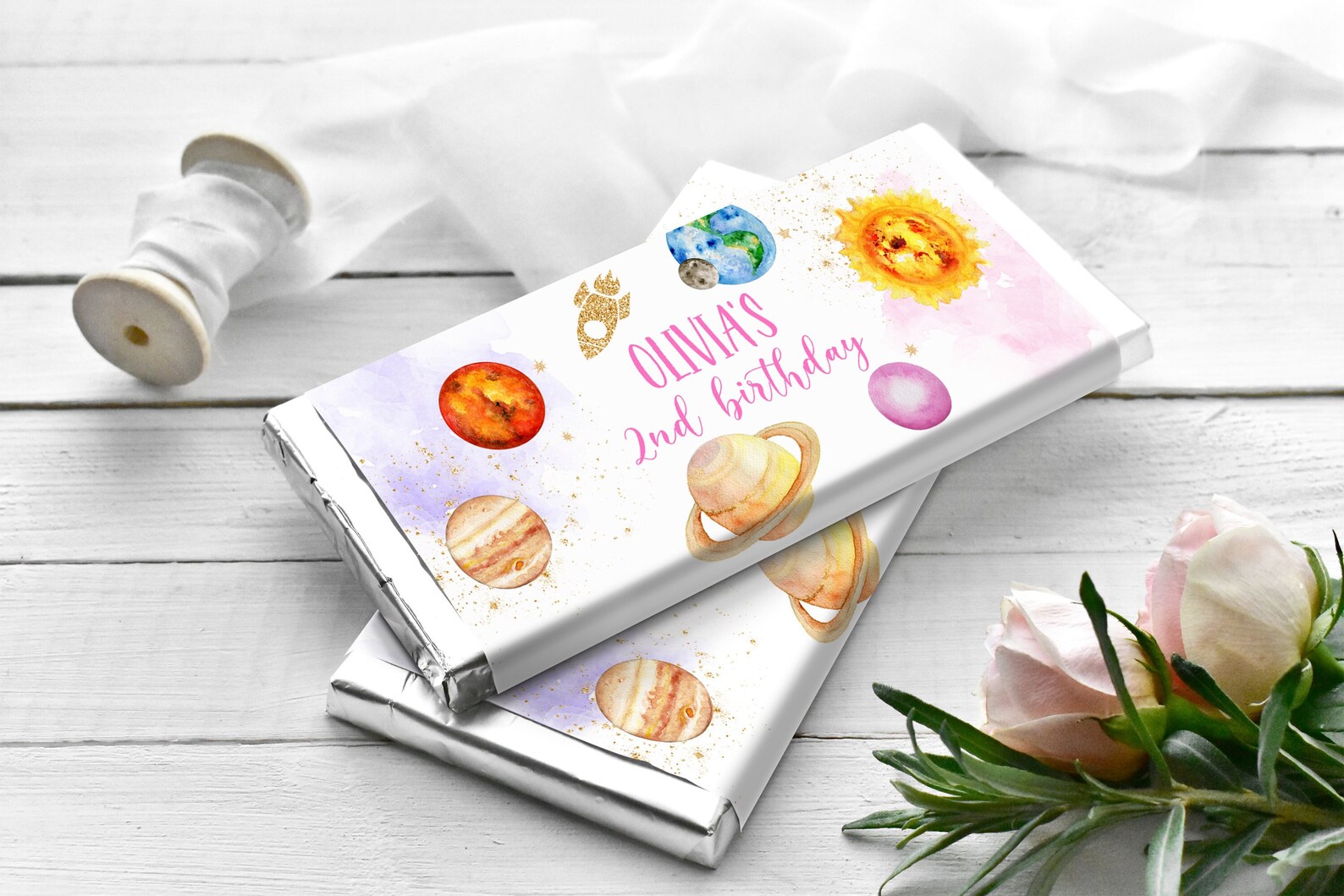 EDITABLE Outer Space Chocolate Bar Wrapper Planets Galaxy Birthday ...