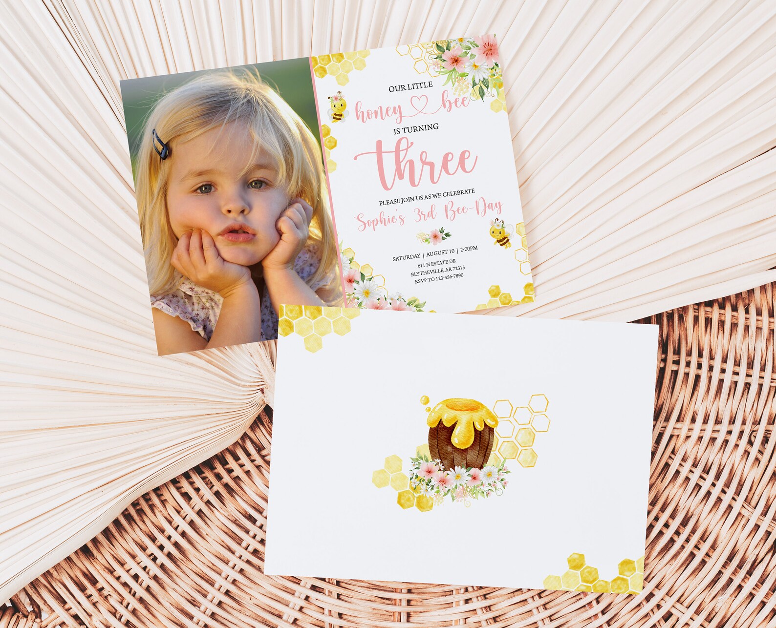 Editable 3rd Bee Birthday Invitation Bumble Bee Birthday Party - Etsy