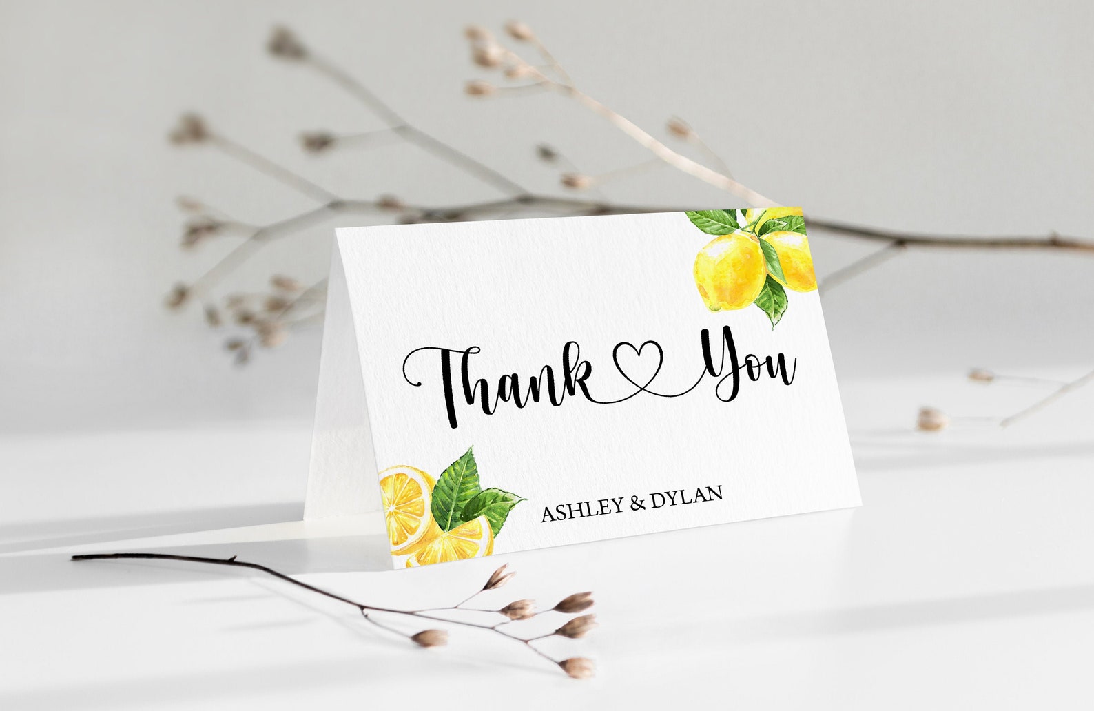 Editable Lemon Thank You Folded Card Citrus Thank You Card A - Etsy