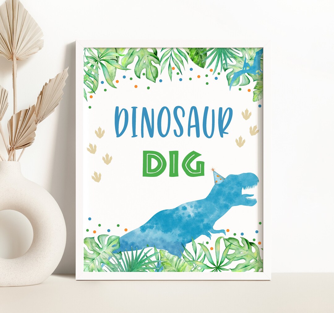 Dinosaur Dig Sign Prehistoric Party Sign Dino Dig Sign Blue Dinosaur ...