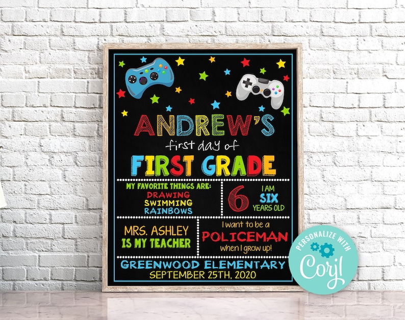 Editable First Day of First Grade Sign, Video Game First Day of School ...