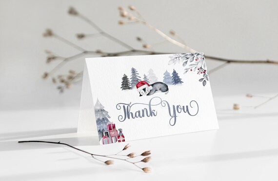 Editable Winter Thank You Folded Card Penguinthank You Card | Etsy