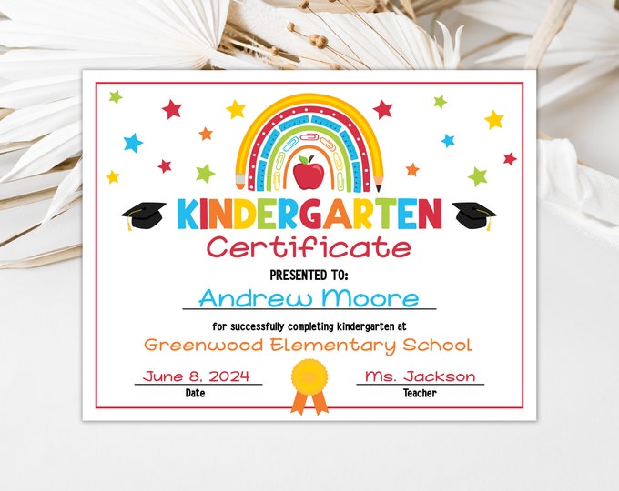 Editable Kindergarten Graduation Certificate, Printable Kindergarten ...