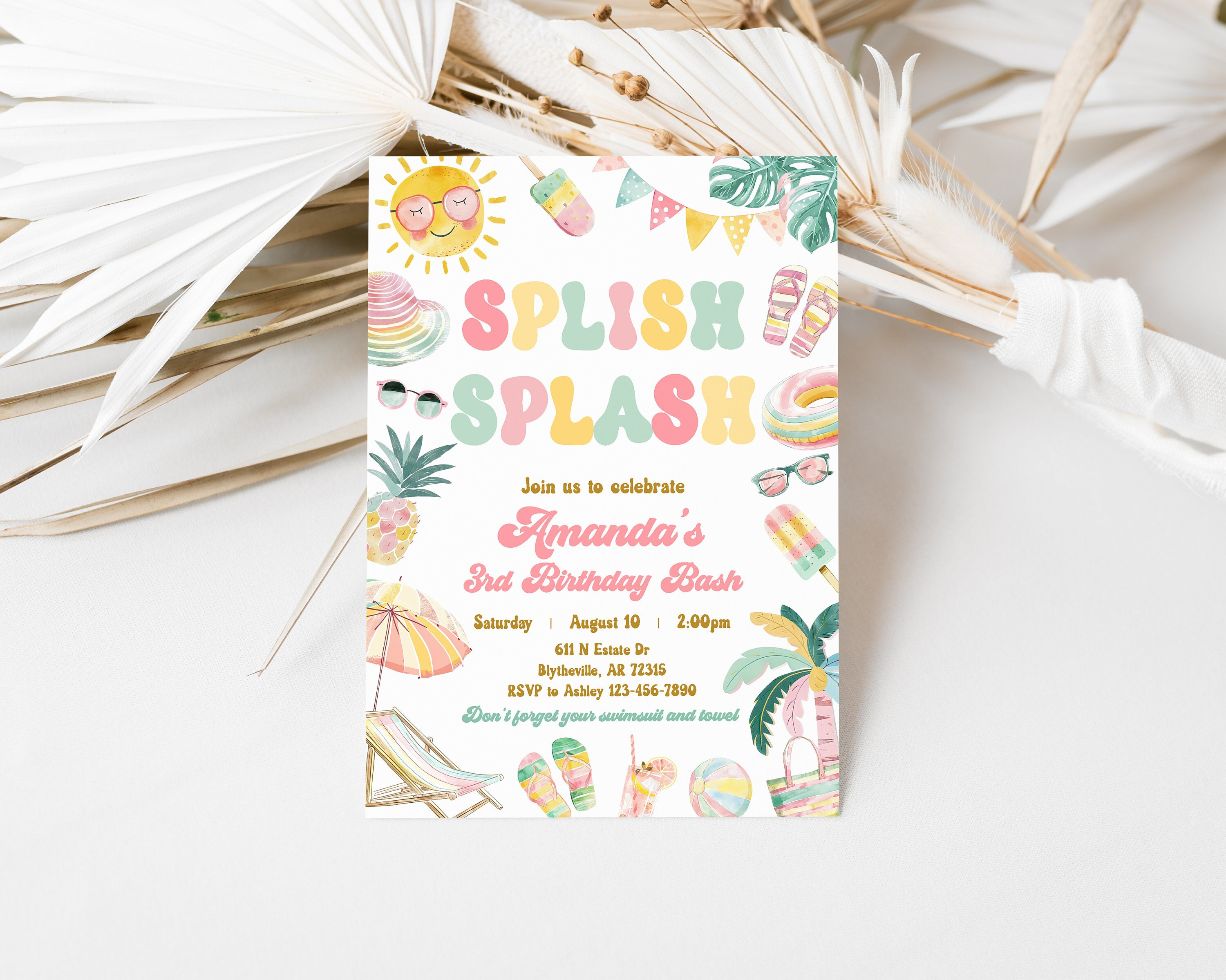 Editable Splish Splash Birthday Invitation Pool Party Birthday ...