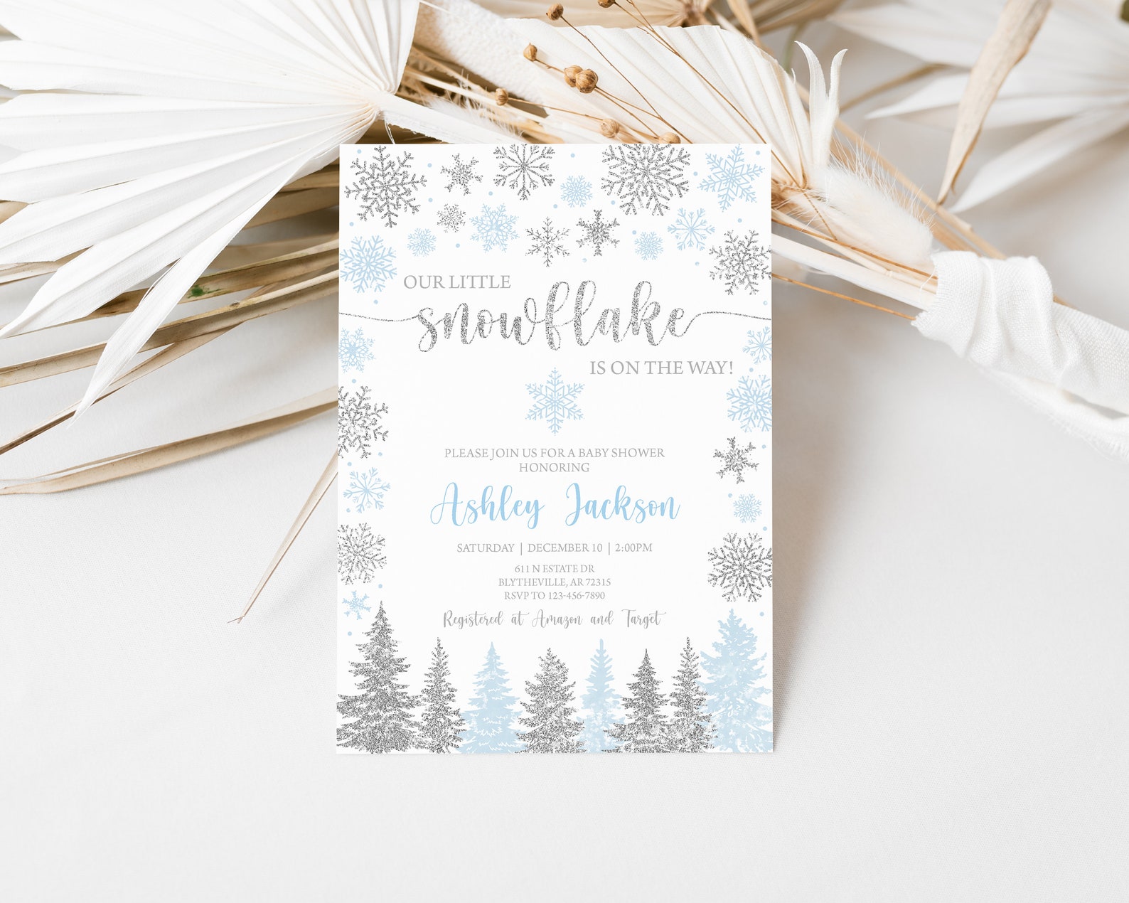 Editable Snowflake Baby Shower Invitation A Little Snowflake is on the ...