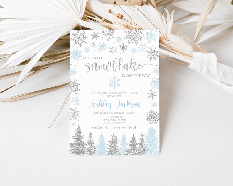 Editable Snowflake Baby Shower Invitation A Little Snowflake is on the ...