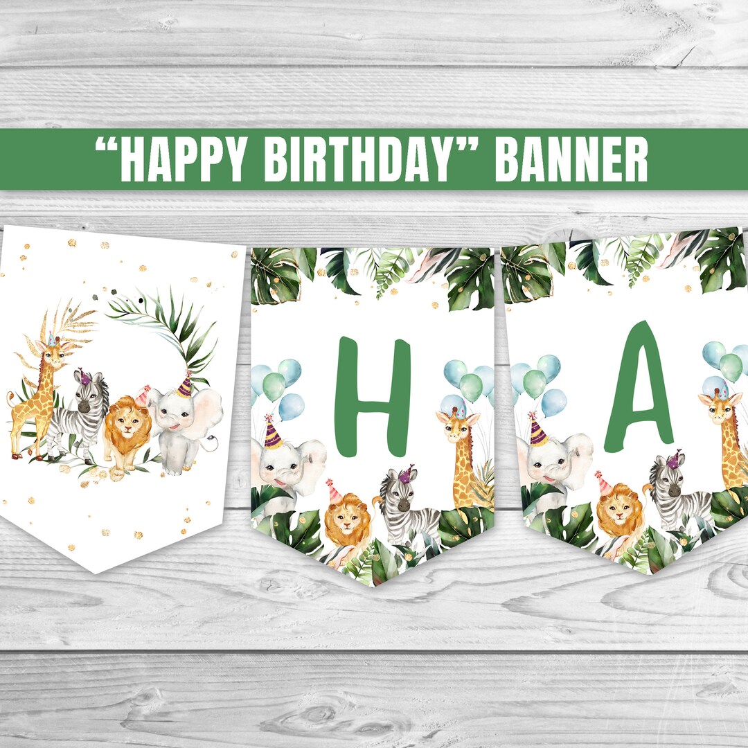 Safari Happy Birthday Banner Wild Animals Birthday Banner Jungle ...
