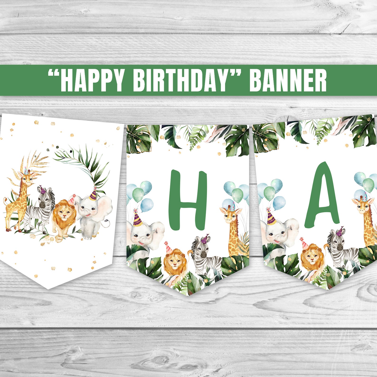 Safari Happy Birthday Banner Wild Animals Birthday Banner - Etsy