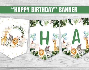 Get Wild Happy Birthday Banner, Jungle Party Bunting, Safari Birthday ...