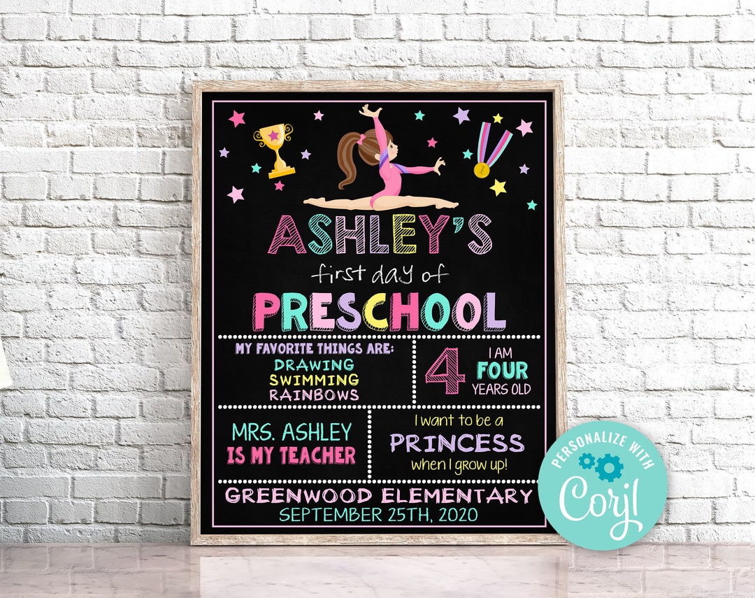 Editable First Day of Preschool Sign, Gymnastics First Day of School ...