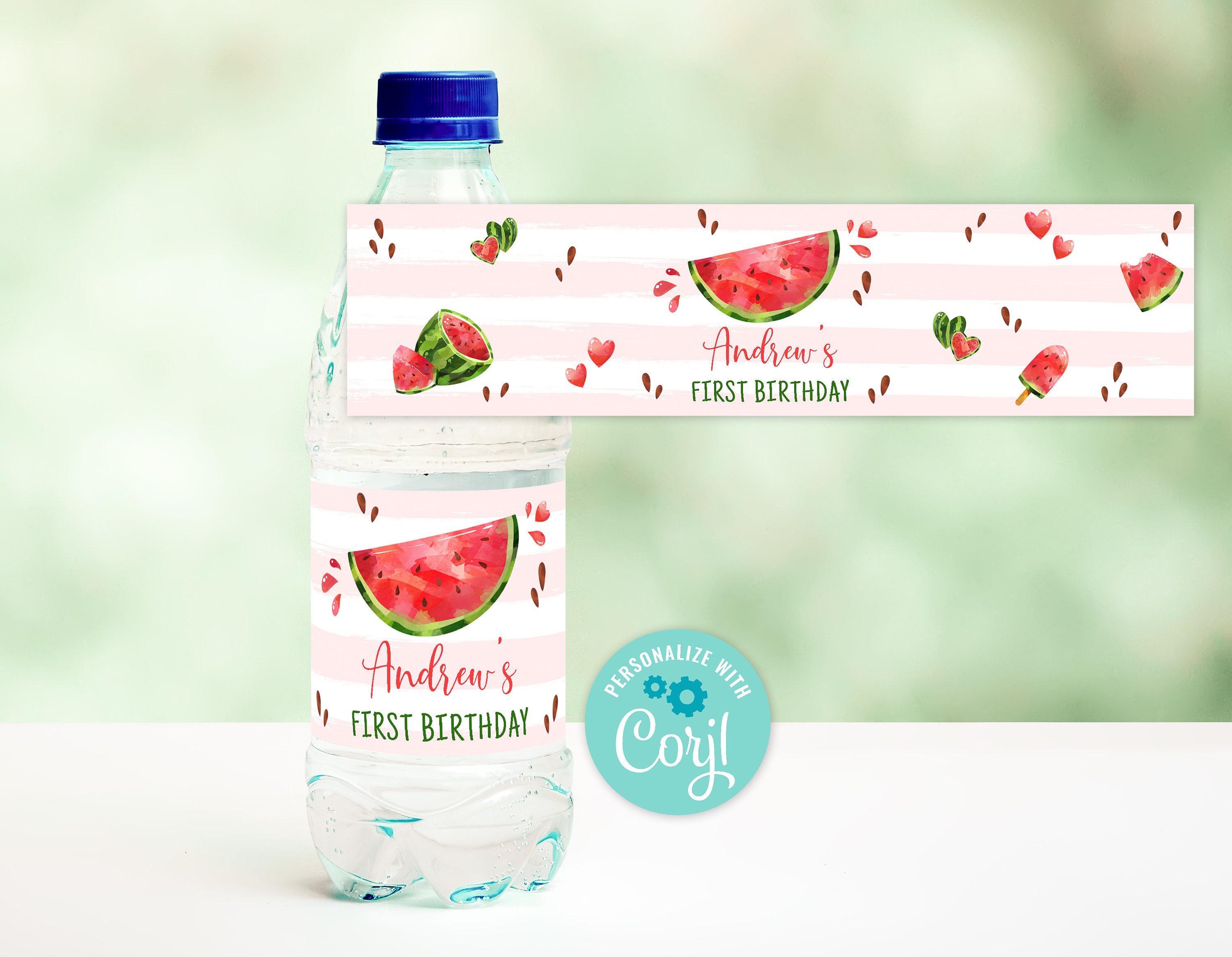 EDITABLE Watermelon Bottle Labels One in a Melon Water Bottle - Etsy