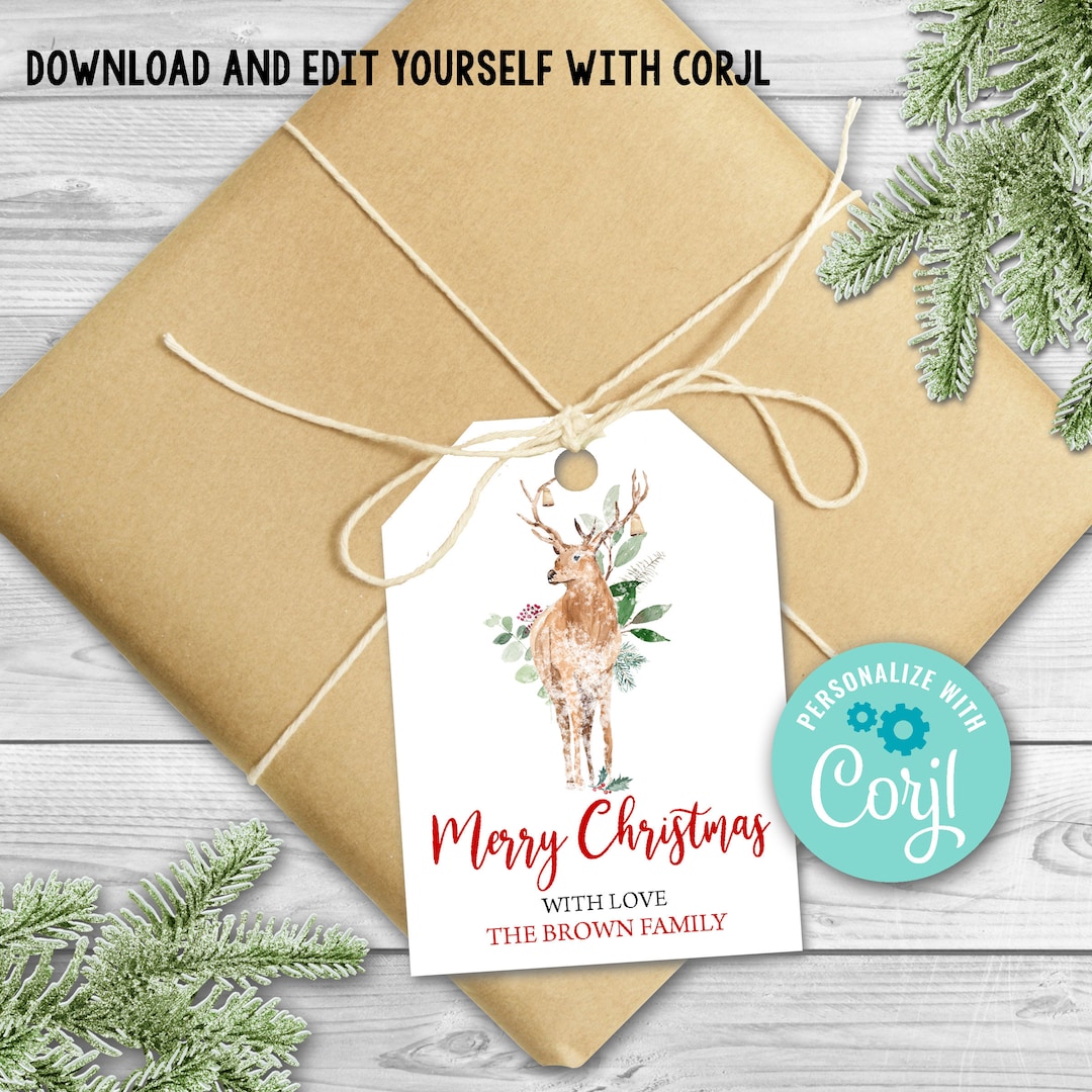 Deer Christmas Tags, EDITABLE Christmas Favor Tag, Christmas Gift ...