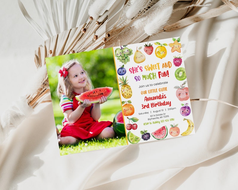 Editable Fruit Birthday Invitation Tutti Frutti Birthday Invitation ...
