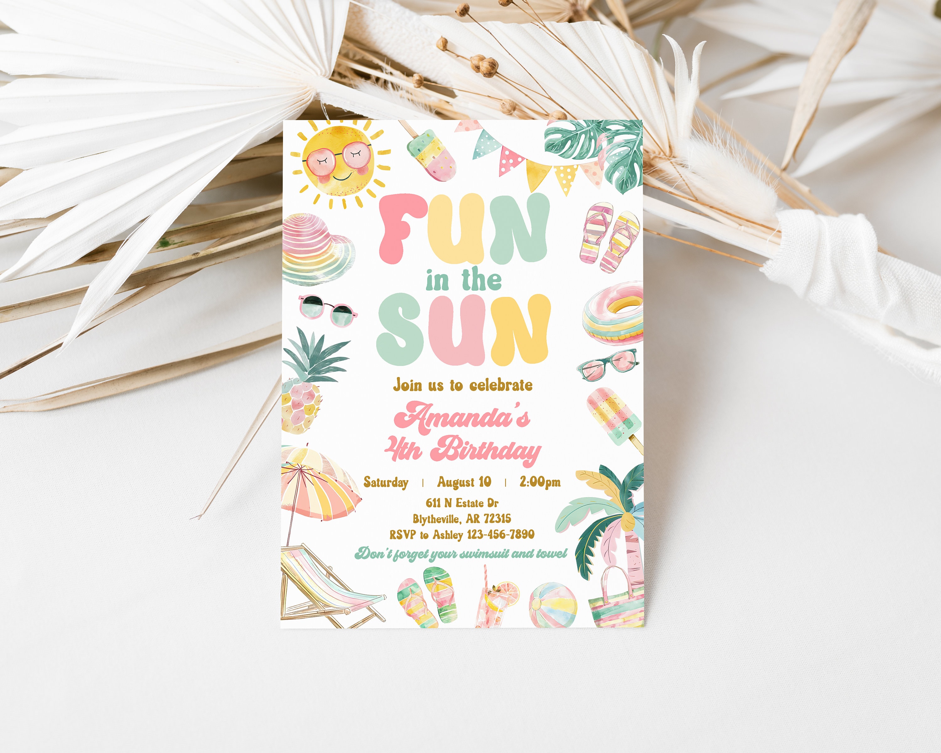 Editable Fun in the Sun Birthday Party Invitation Pool Party Birthday ...