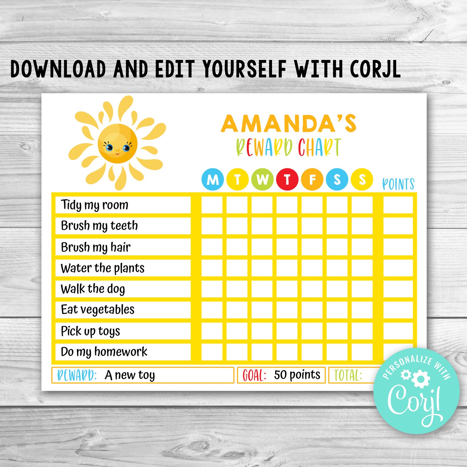 Editable Sunshine Reward Chart for Kids Sunshine Routine - Etsy