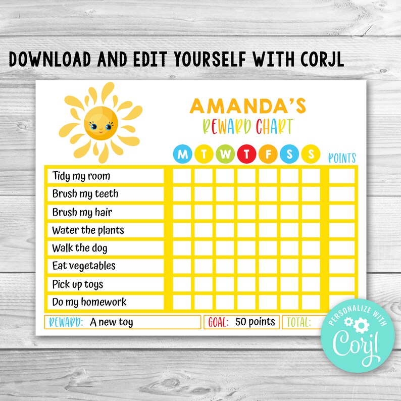Editable Sunshine Reward Chart for Kids Sunshine Routine | Etsy