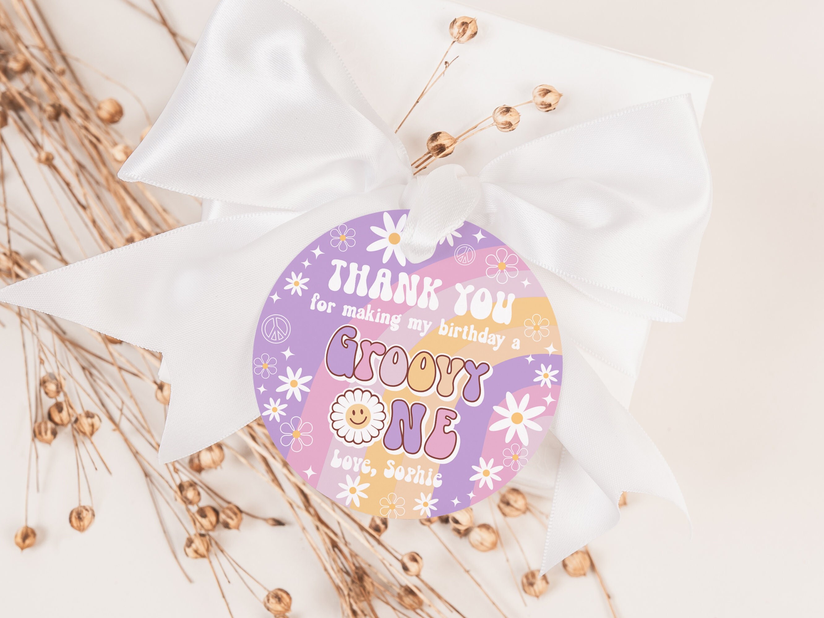 EDITABLE Groovy One Birthday Favor Thank You Tag Groovy Birthday Favor ...