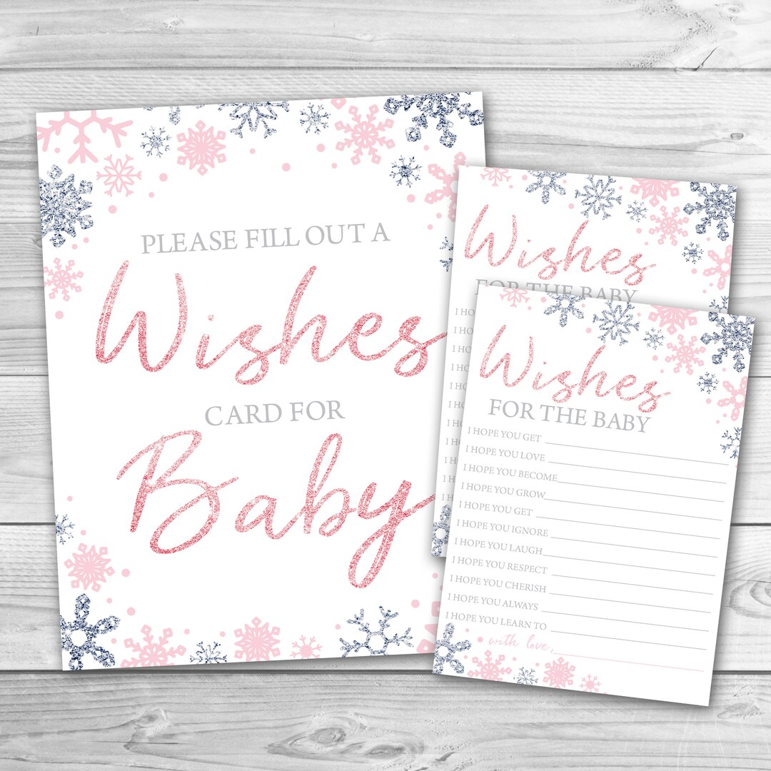 Snowflake Baby Shower Wishes for Baby Girl Printable, Well Wishes for ...