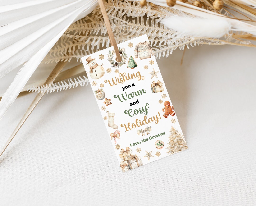 EDITABLE Warm and Cosy Winter Wishes Christmas Gift Tag Christmas Staff ...