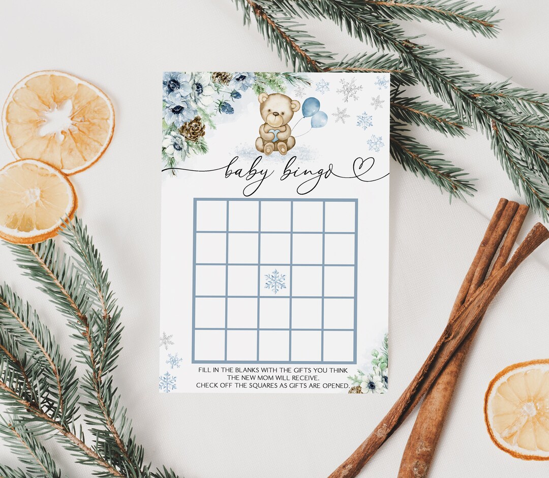 Winter Bear Baby Bingo Baby Shower Game Snowflake Bear Bingo Baby ...