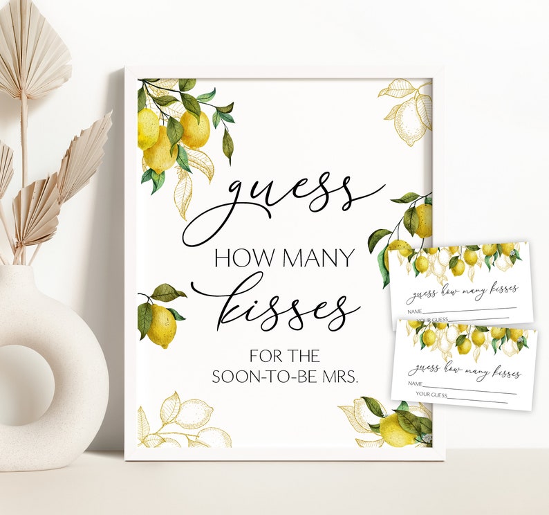 Lemon Guess How Many Kisses Game Sign Lemon Bridal Shower Game Citrus ...