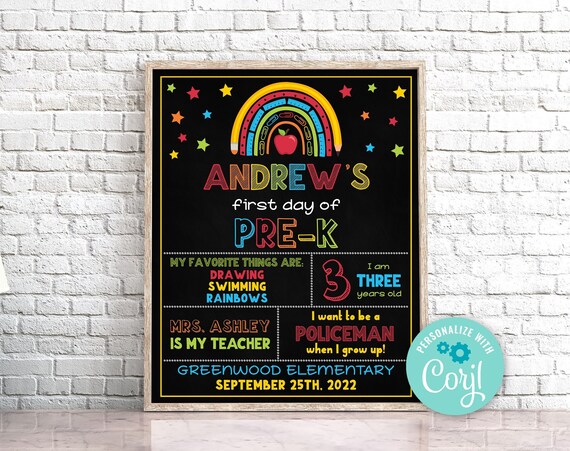 Editable First Day of Pre-k Sign Personalized First Day of - Etsy