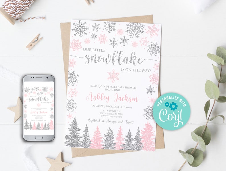 Editable Snowflake Baby Shower Invitation A Little Snowflake is on the ...