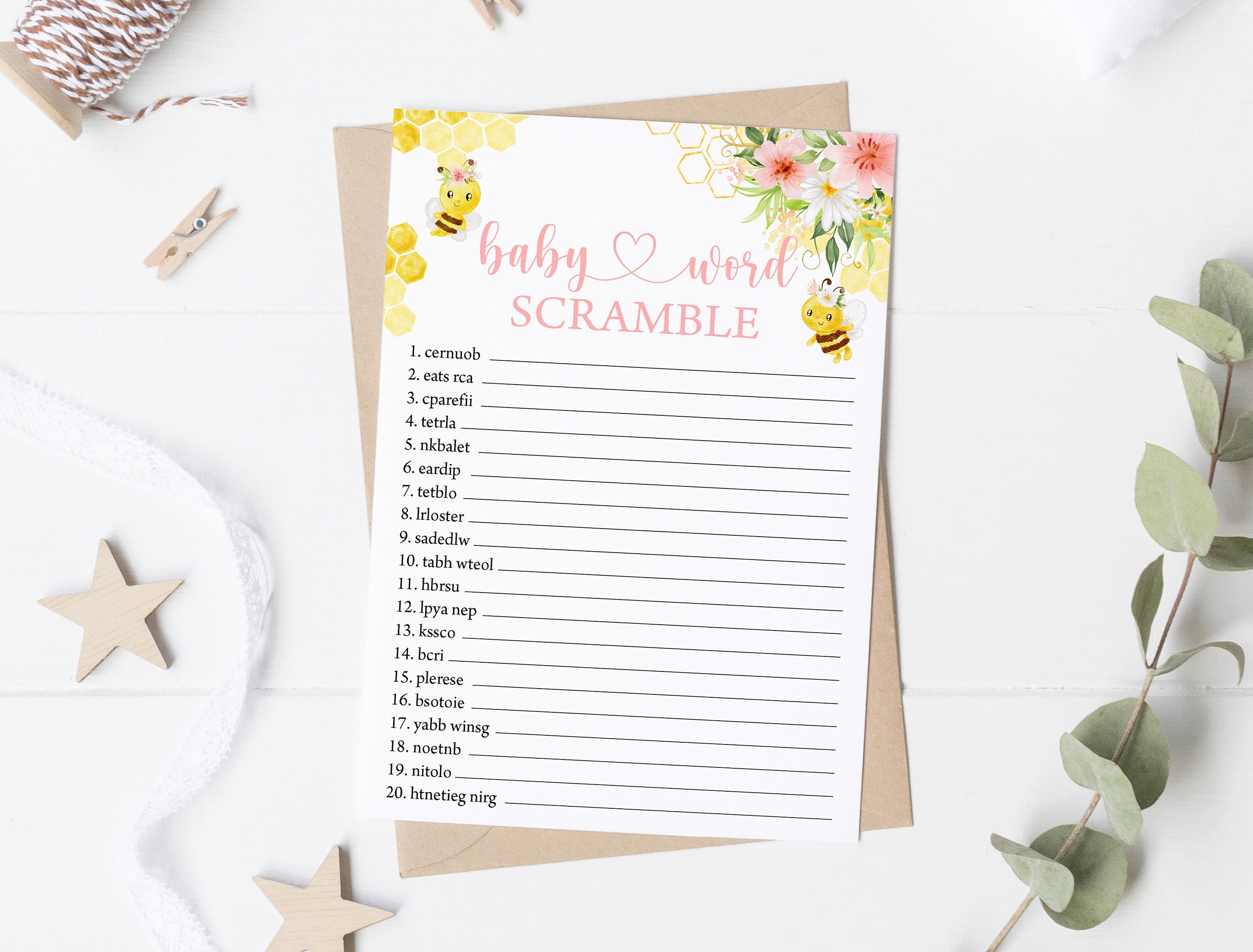 Bee Word Scramble Baby Shower Game Honey Bee Baby Word - Etsy