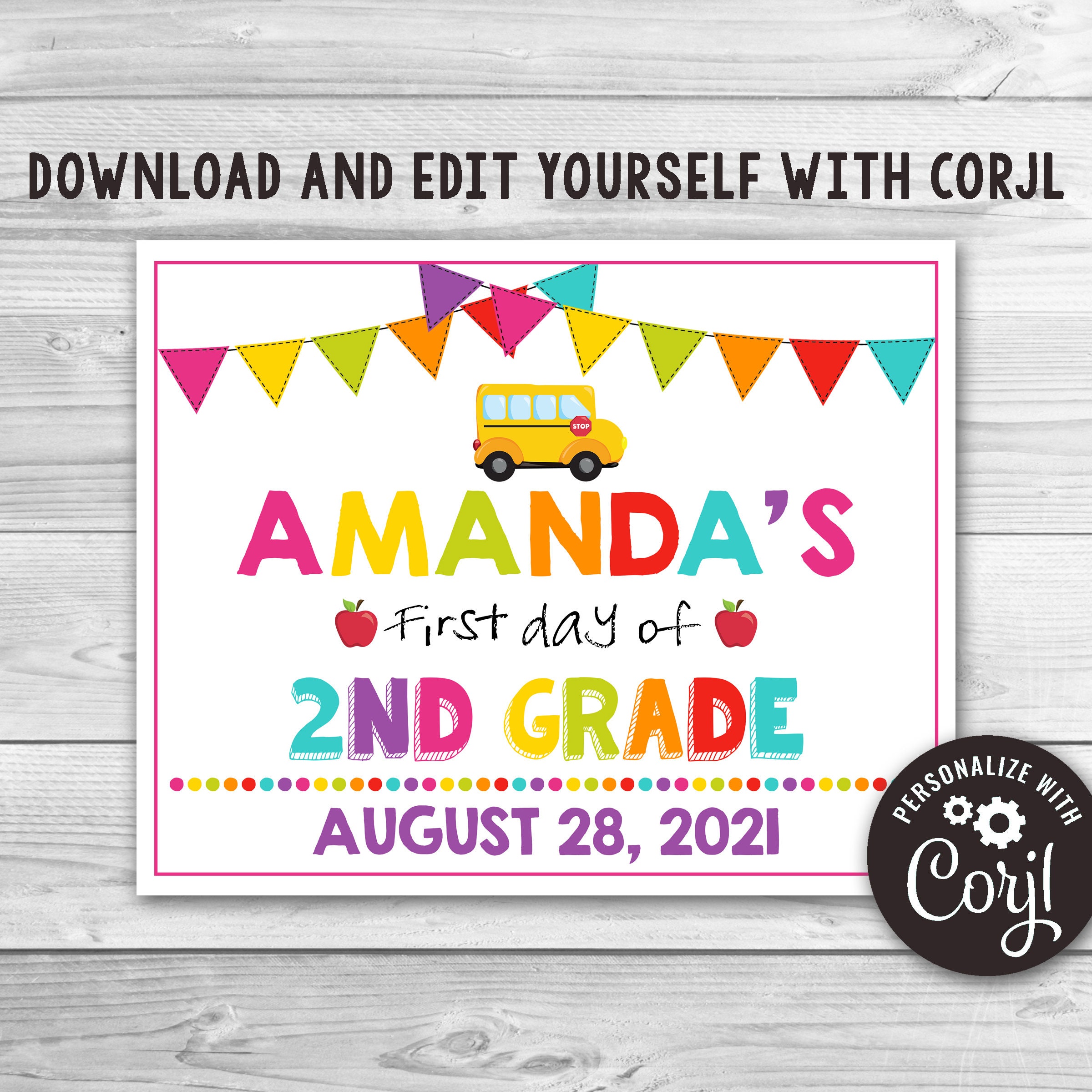 Editable First Day of Second Grade Sign First Day of School - Etsy