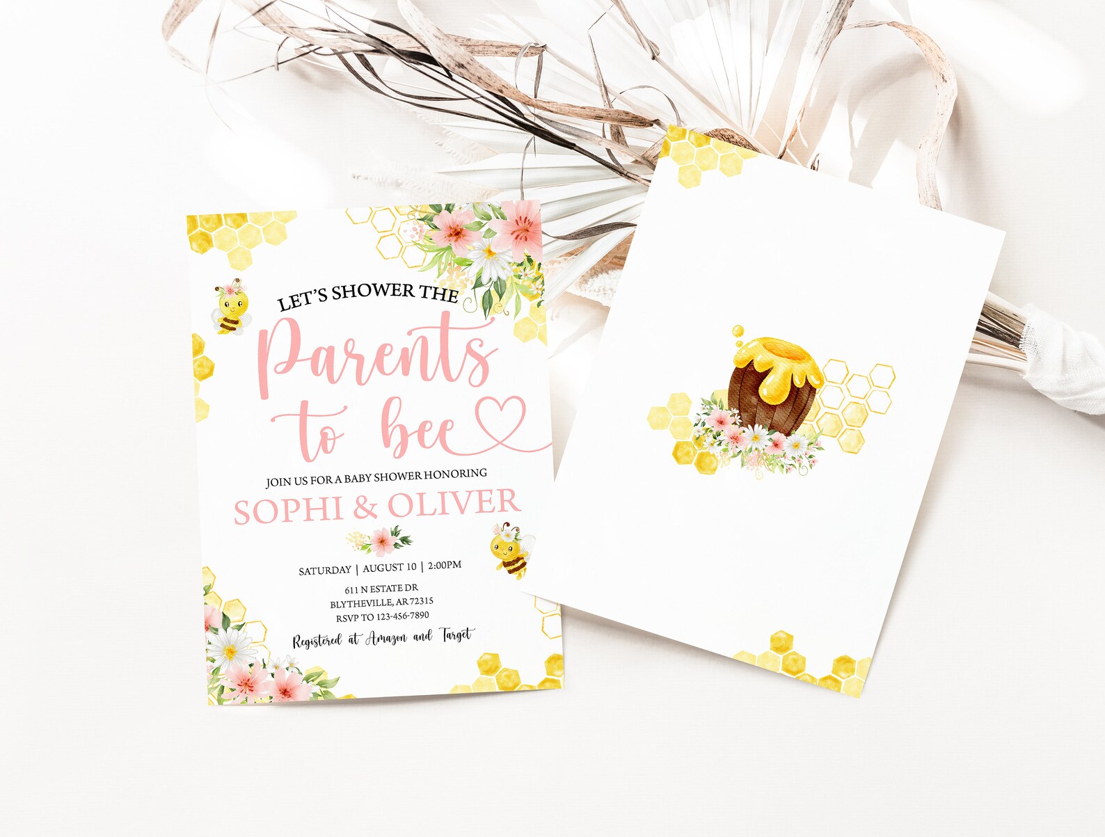 EDITABLE Bee Baby Shower Invitation Parents to Bee Pink Floral - Etsy