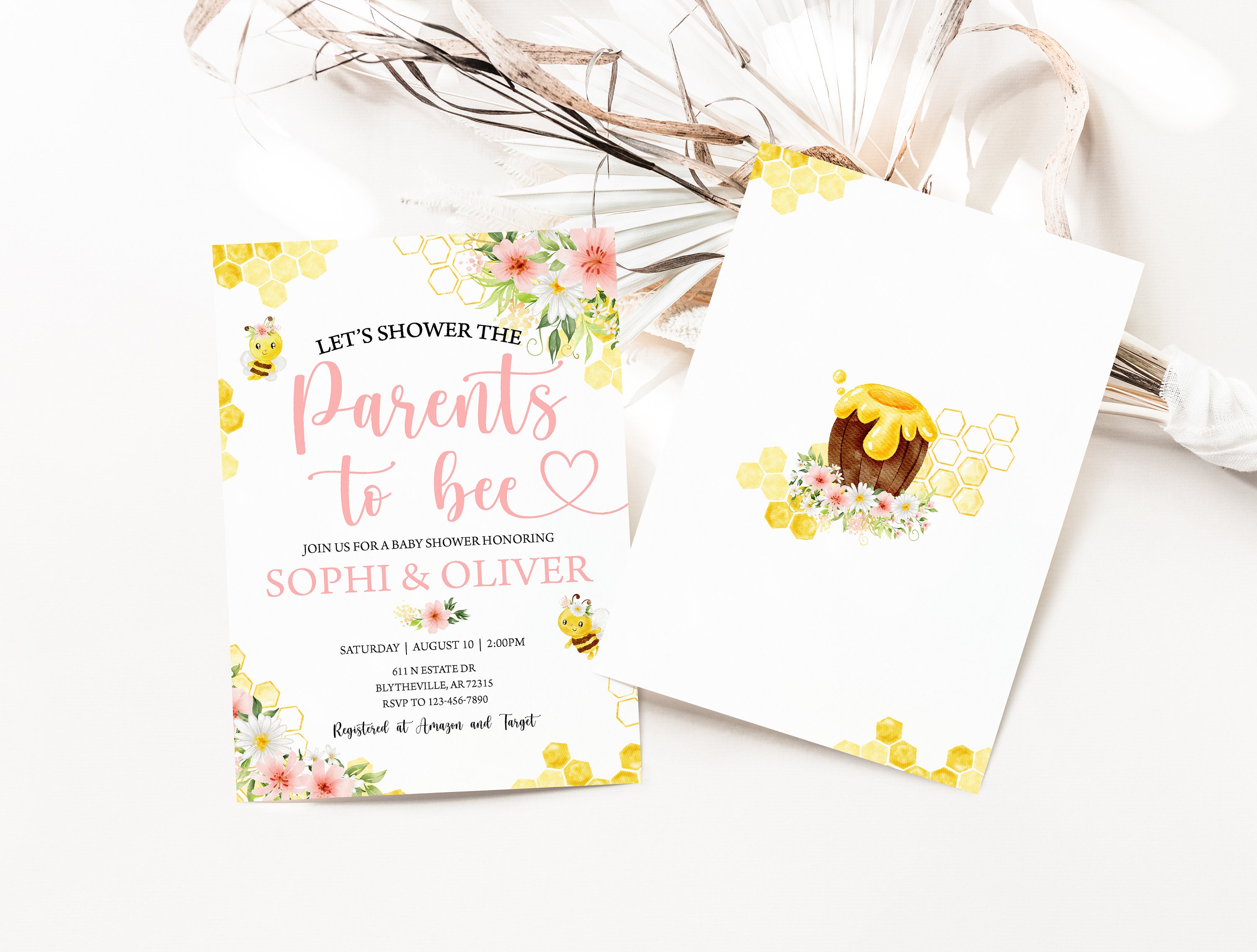 EDITABLE Bee Baby Shower Invitation Parents to Bee Pink Floral - Etsy