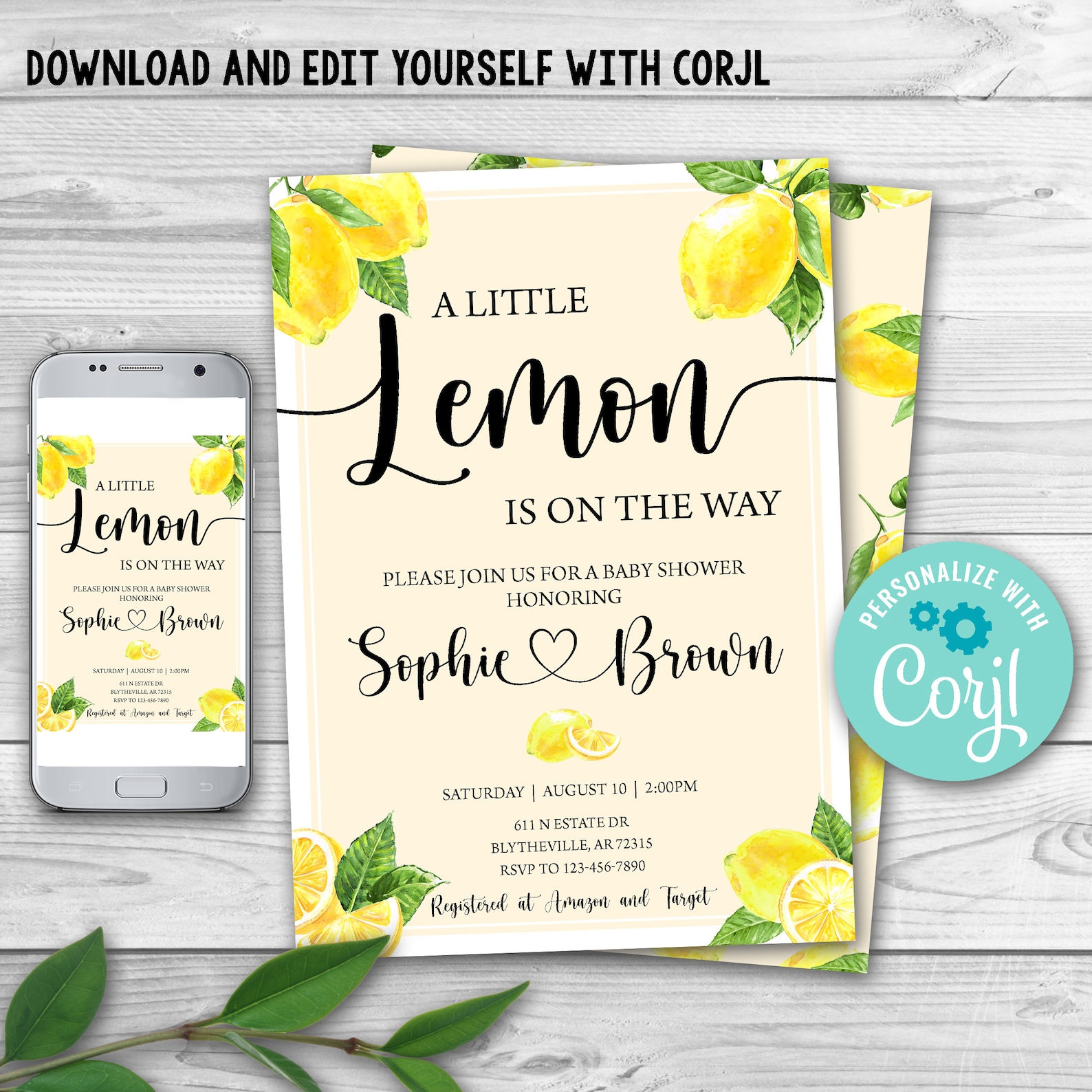 Editable Lemon Baby Shower Invitation Set Citrus Baby Shower | Etsy