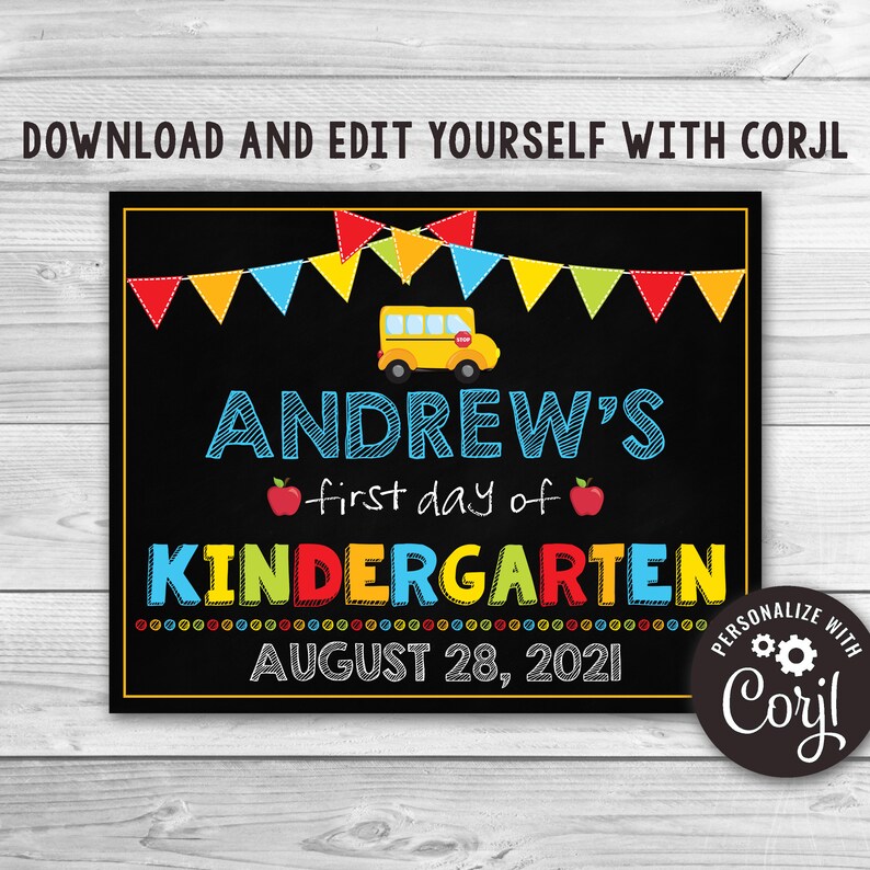 Editable First Day of Kindergarten Sign First Day of School - Etsy