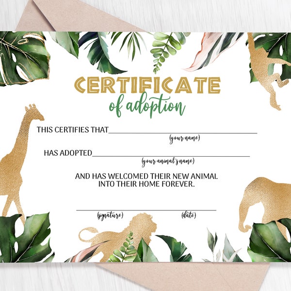 Stuffed Animal Adoption Certificate - Etsy