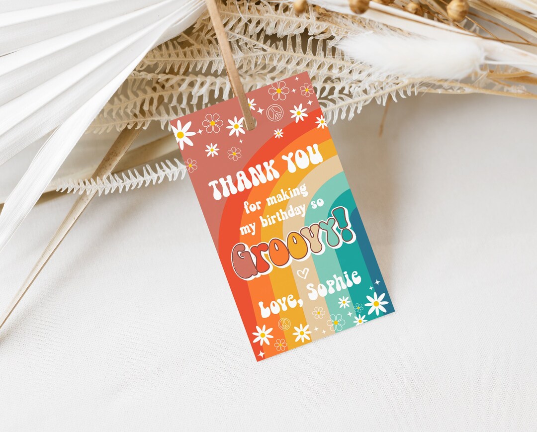 EDITABLE Groovy Birthday Favor Thank You Tag Groovy Birthday Favor Tag ...