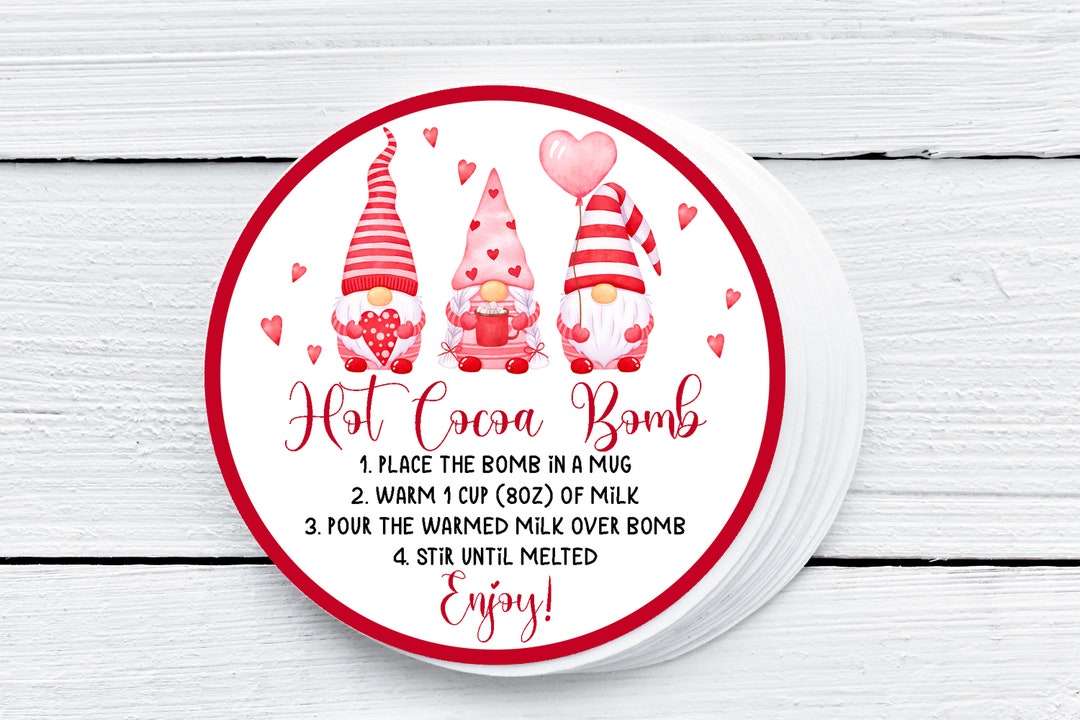 Editable Valentine Gnome Hot Cocoa Bomb Tags Gnome Valentine's Day Gift ...
