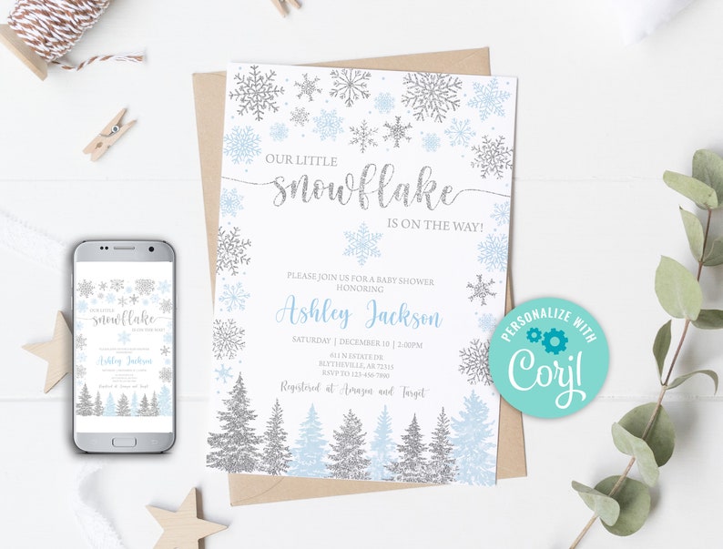 EDITABLE Winter Snowflakes Baby Shower Package Boy Snowflake - Etsy