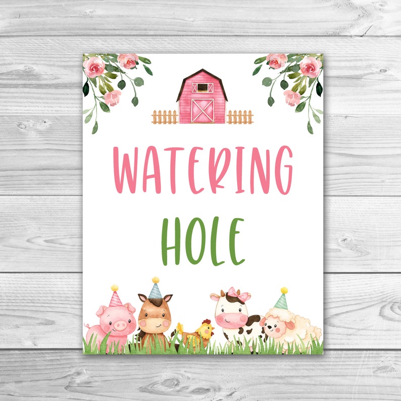 Farm Watering Hole Party Sign Girl Farm Animals Watering Hole | Etsy