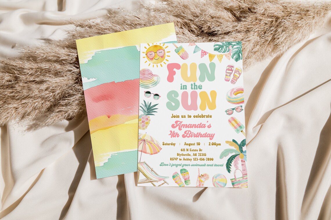 Editable Fun in the Sun Birthday Party Invitation Pool Party Birthday ...