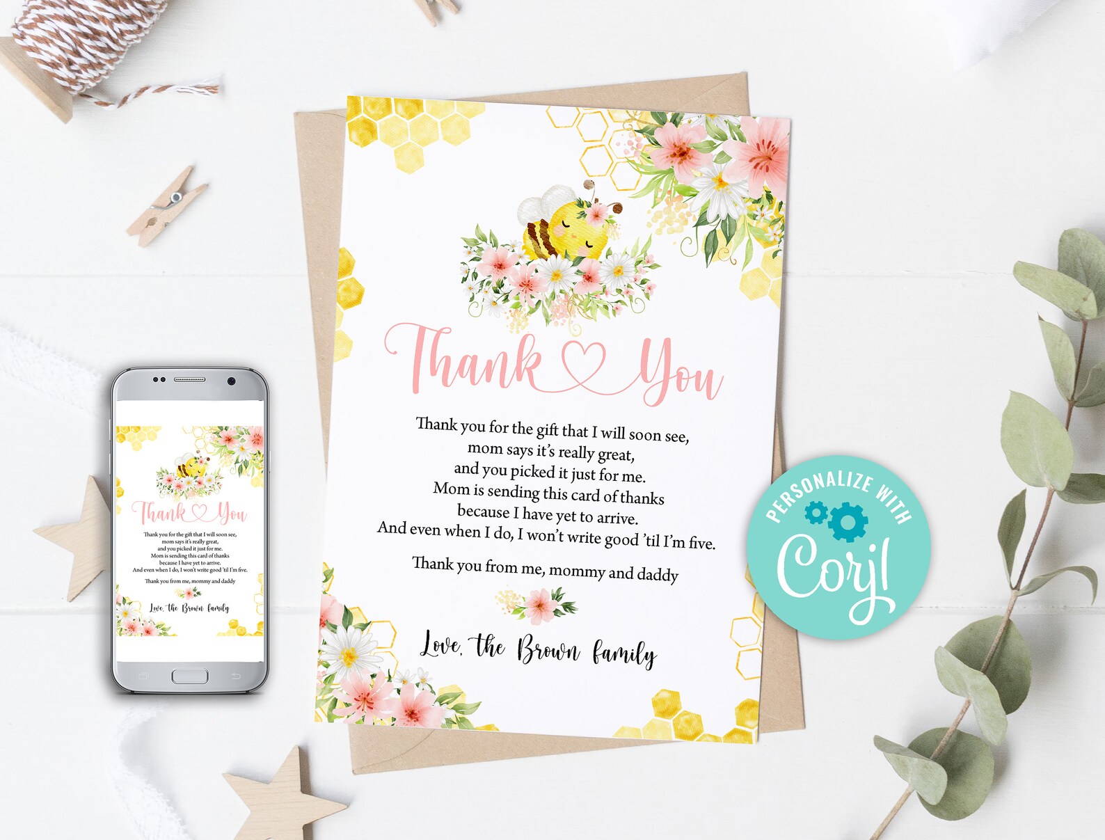 Editable Honey Bee Thank You Card Bumble Bee Baby Shower Thank - Etsy