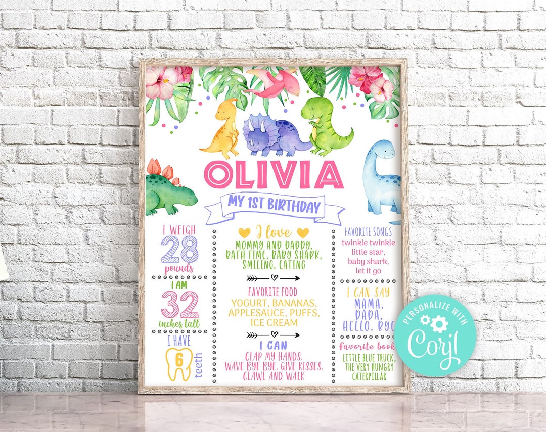 Editable Girl Dinosaur Milestone Birthday Poster, Safari Dino Birthday ...