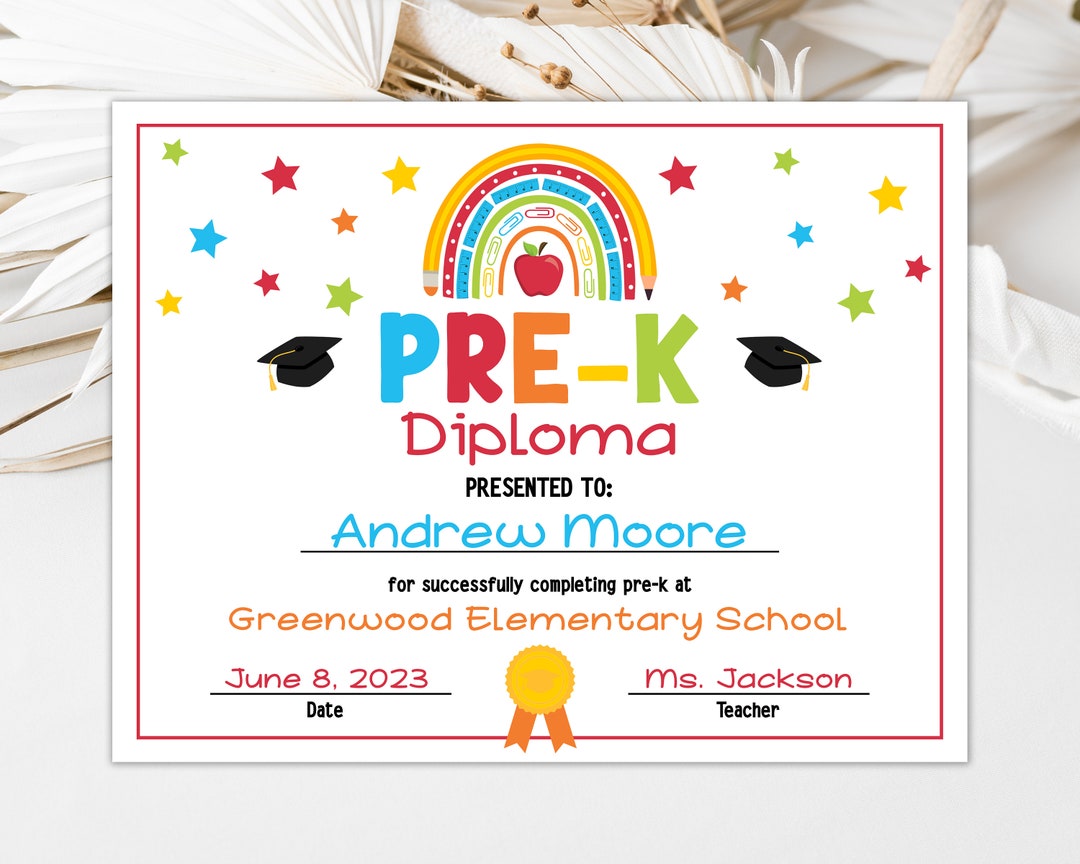 Editable Pre-k Diploma Graduation Pre-k Certificate School - Etsy