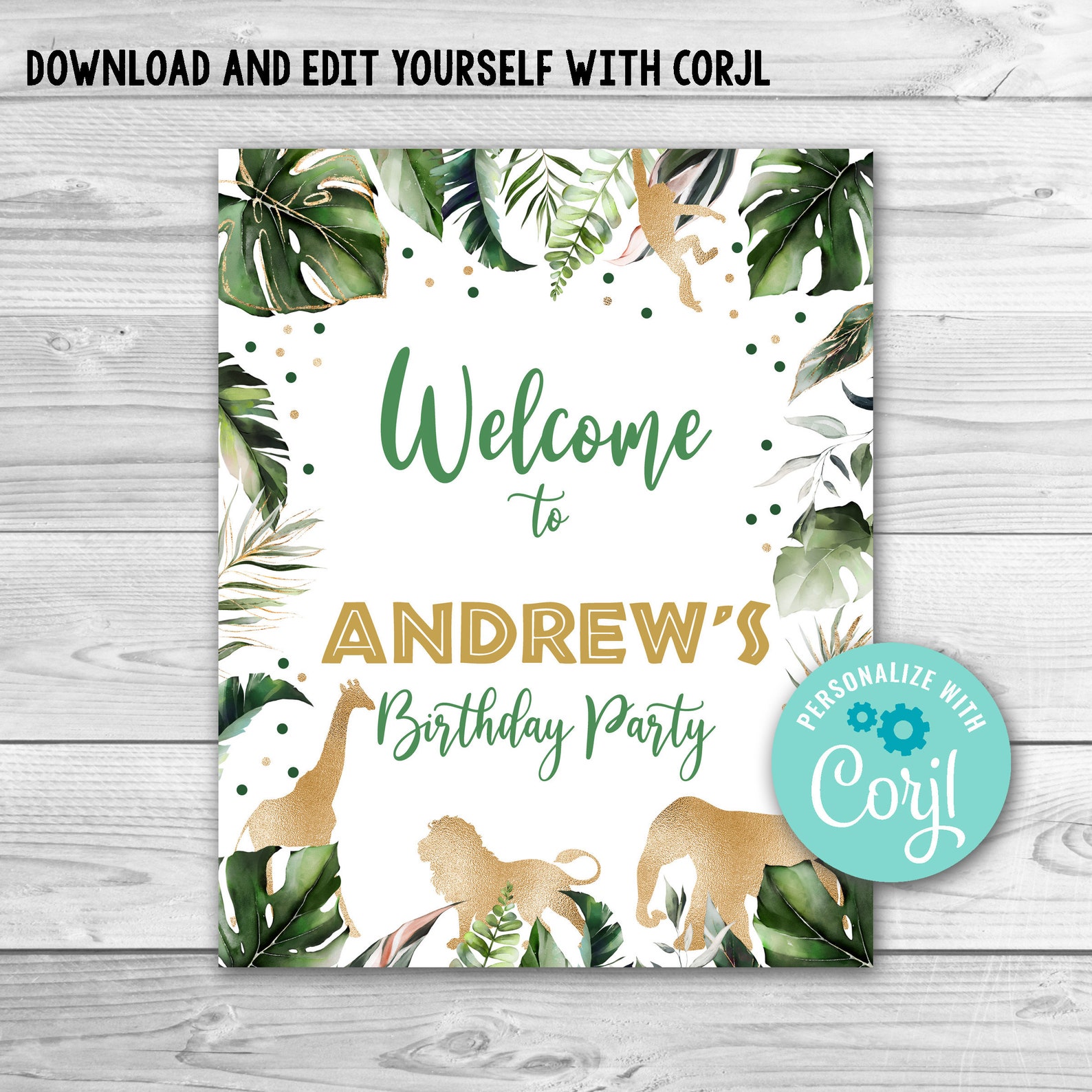 Editable WILD Animal Welcome Sign Instant Download, Safari Animals ...