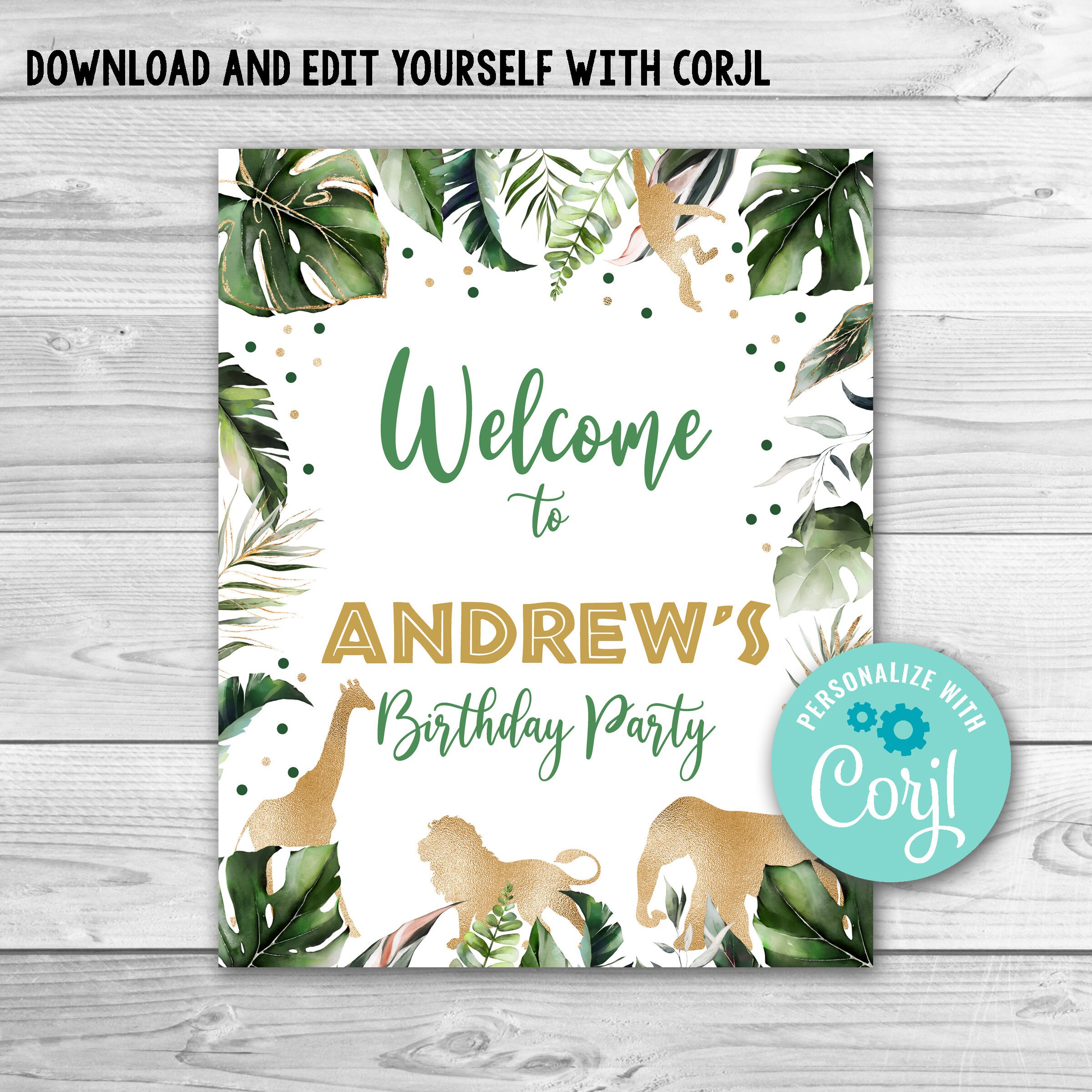 Editable WILD Animal Welcome Sign Instant Download Safari | Etsy