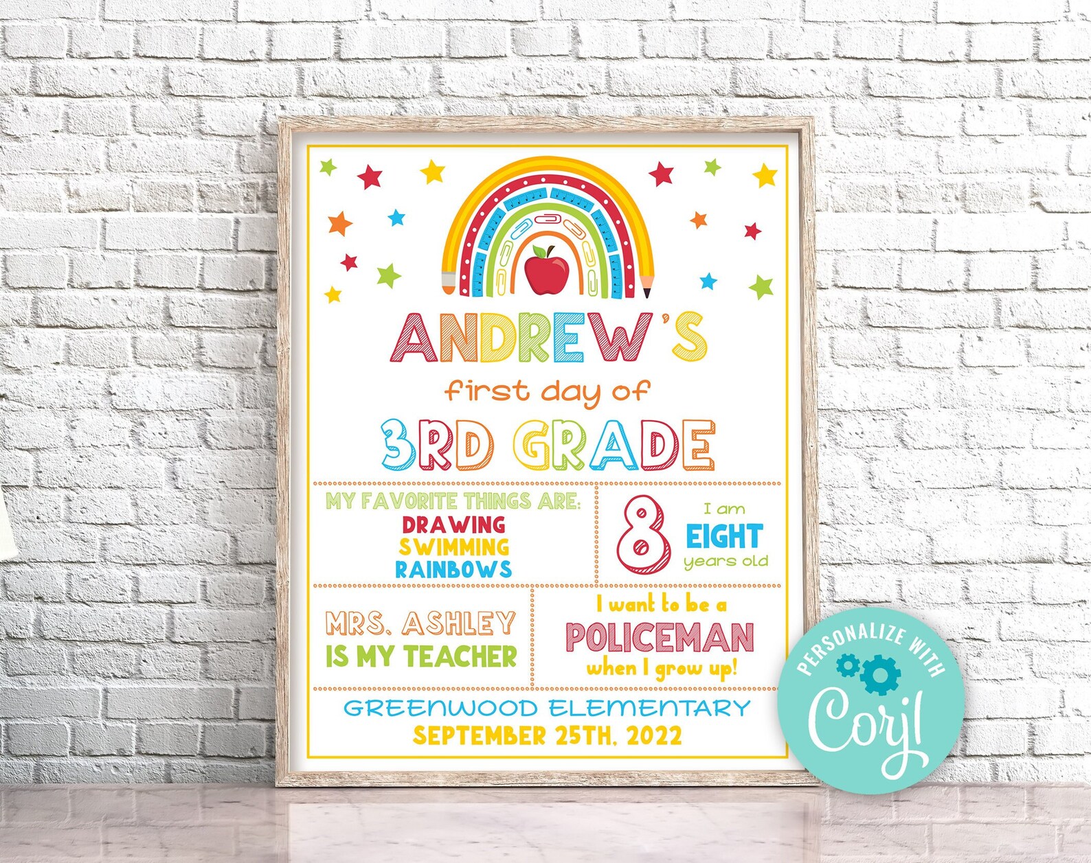 Editable First Day of 3rd Grade Sign Personalized First Day of - Etsy