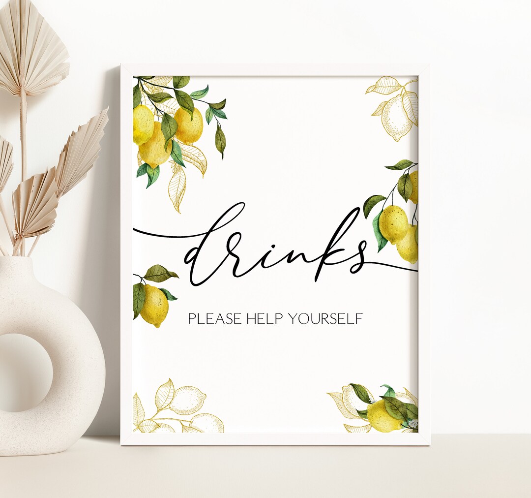 Lemon Drink Table Sign Citrus Drinks Sign Bridal Baby Shower Brunch ...