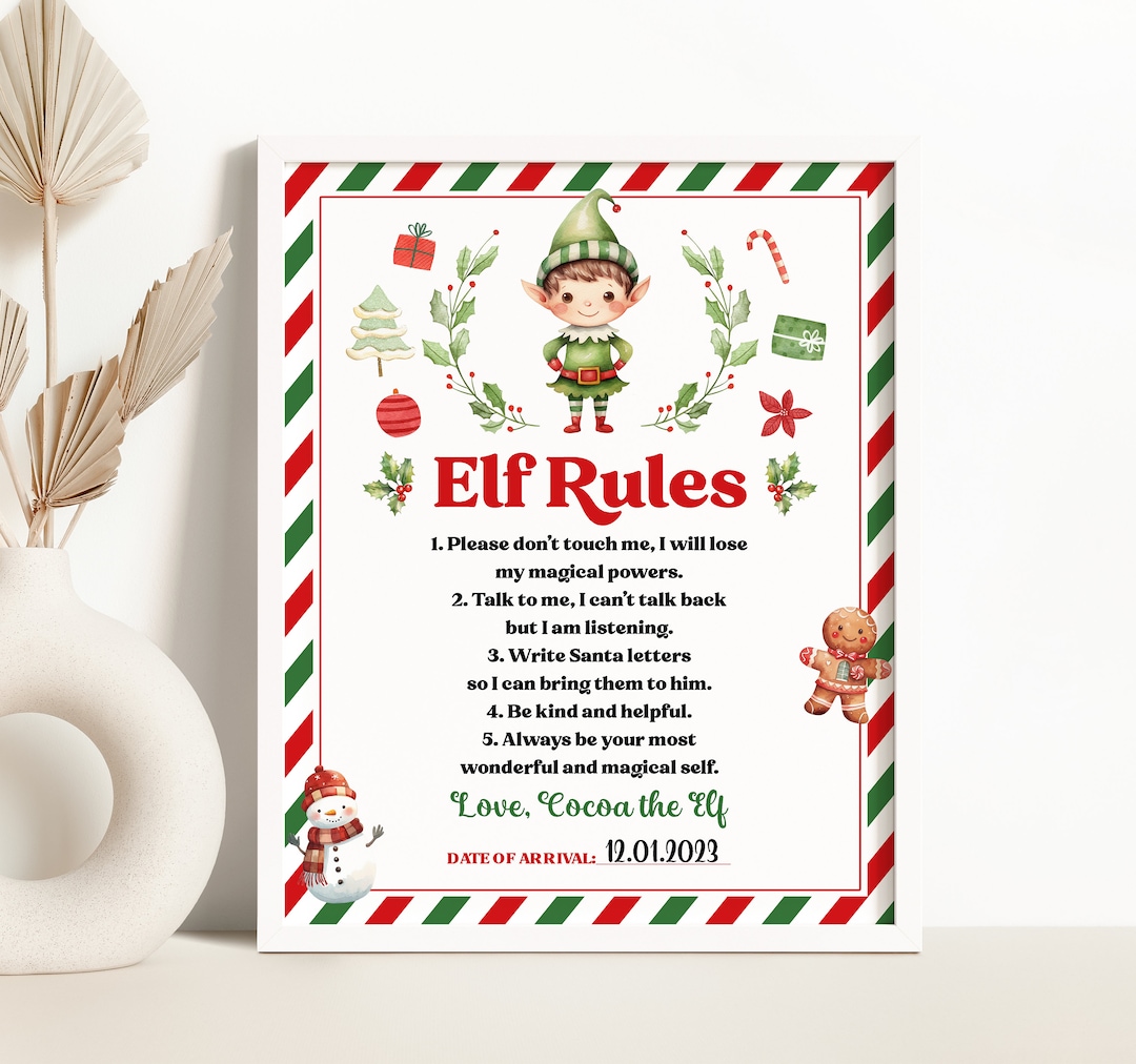Editable Elf Rules to Follow Santa Elf Arrival Rules Sign Elf No ...